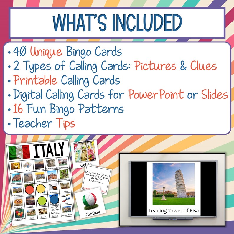 Italy Bingo Game - Printable & Digital - 40 Bingo Cards - Images and ...