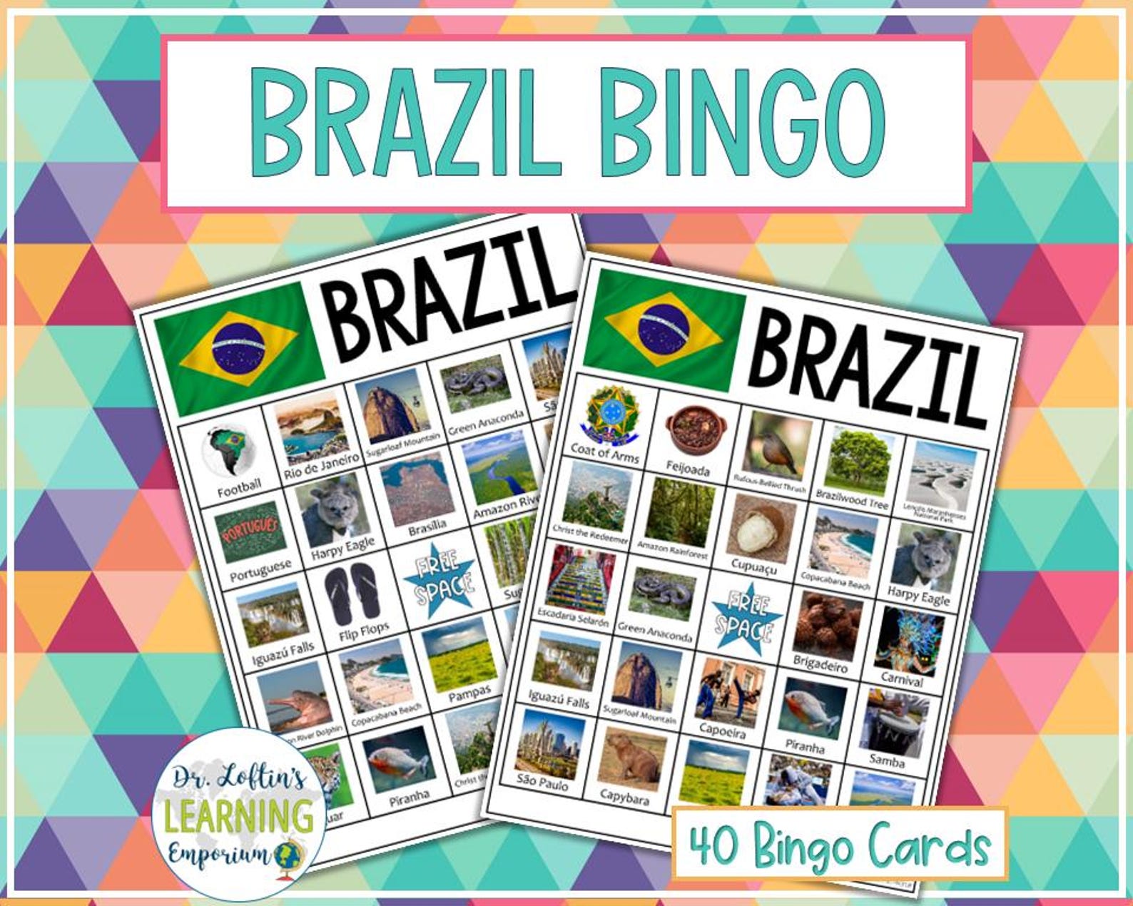 Brazil Bingo Game Printable & Digital 40 Bingo Cards Images and Clues ...
