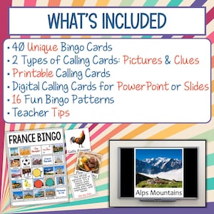 France Bingo Game - Printable & Digital - 40 Bingo Cards - Images and ...