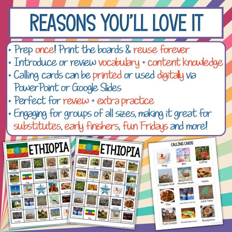 Ethiopia Bingo Game Printable & Digital 40 Bingo Cards Images and Clues ...