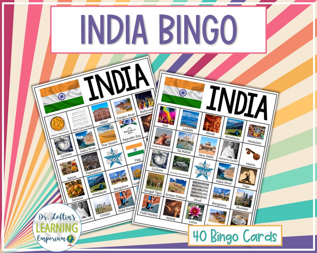 India Bingo Game - Printable & Digital - 40 Bingo Cards - Images and ...
