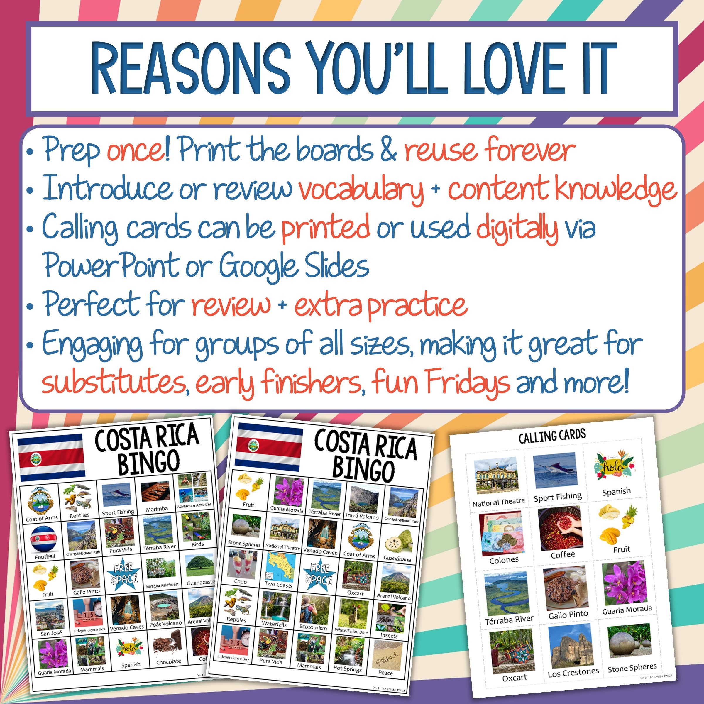 Costa Rica Bingo Game - Printable & Digital - 40 Bingo Cards - Images ...