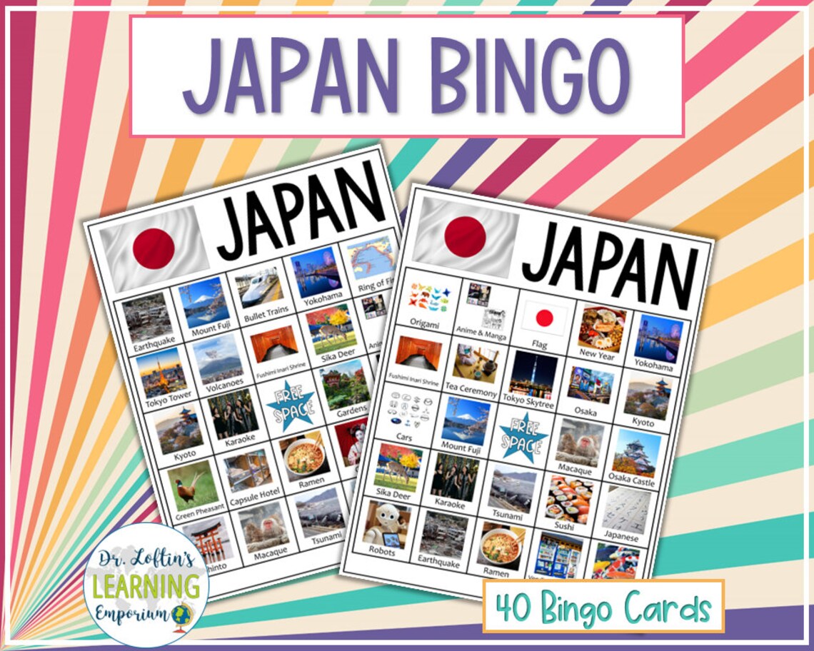 Japan Bingo Game - Printable & Digital - 40 Bingo Cards - Images and ...