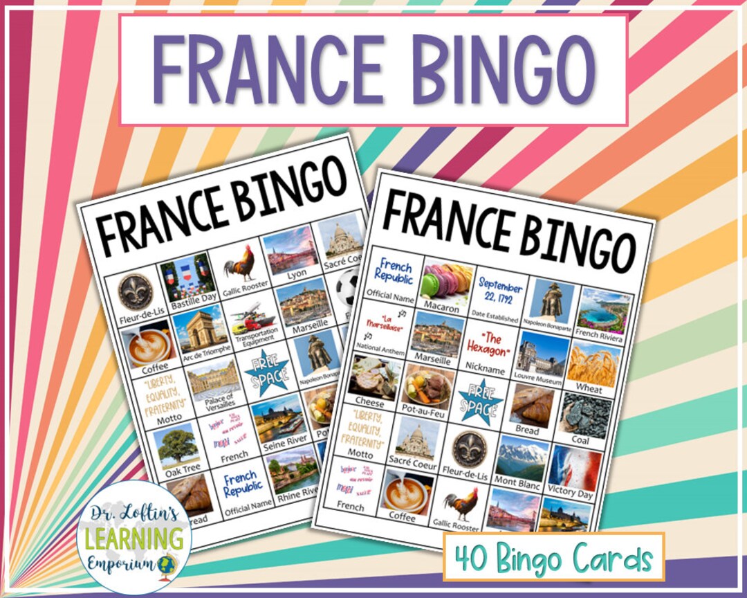 France Bingo Game - Printable & Digital - 40 Bingo Cards - Images and ...