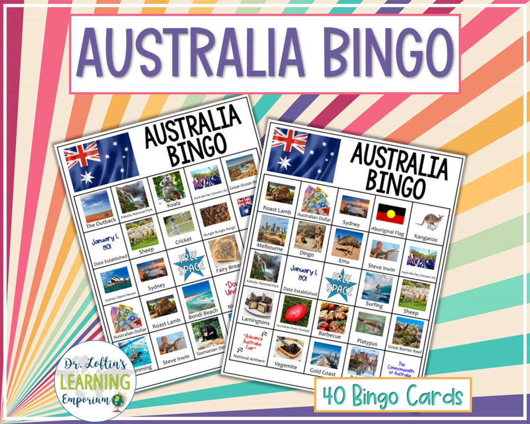 Australia Bingo Game - Printable & Digital - 40 Bingo Cards - Images ...