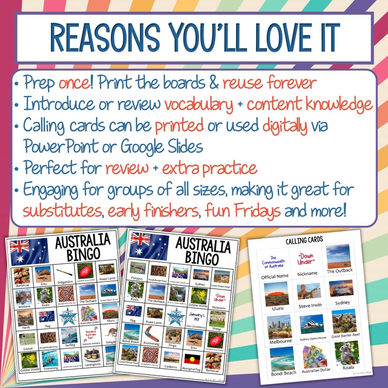 Australia Bingo Game - Printable & Digital - 40 Bingo Cards - Images ...