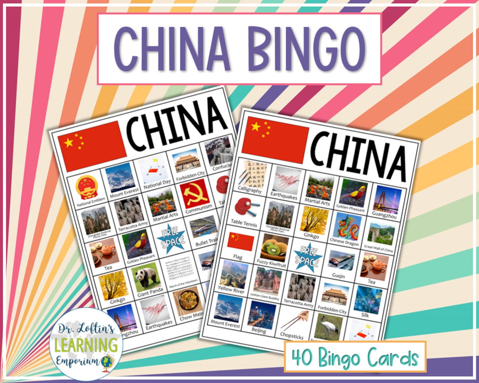China Bingo Game - Printable & Digital - 40 Bingo Cards - Images and ...
