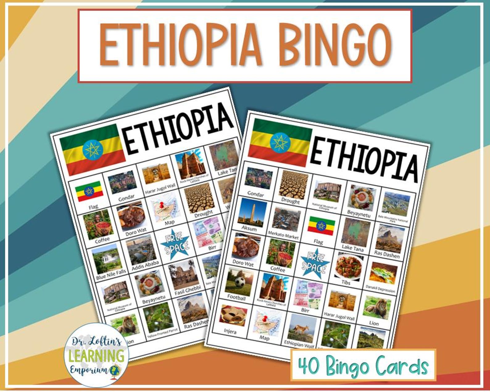 Ethiopia Bingo Game - Printable & Digital - 40 Bingo Cards - Images and ...