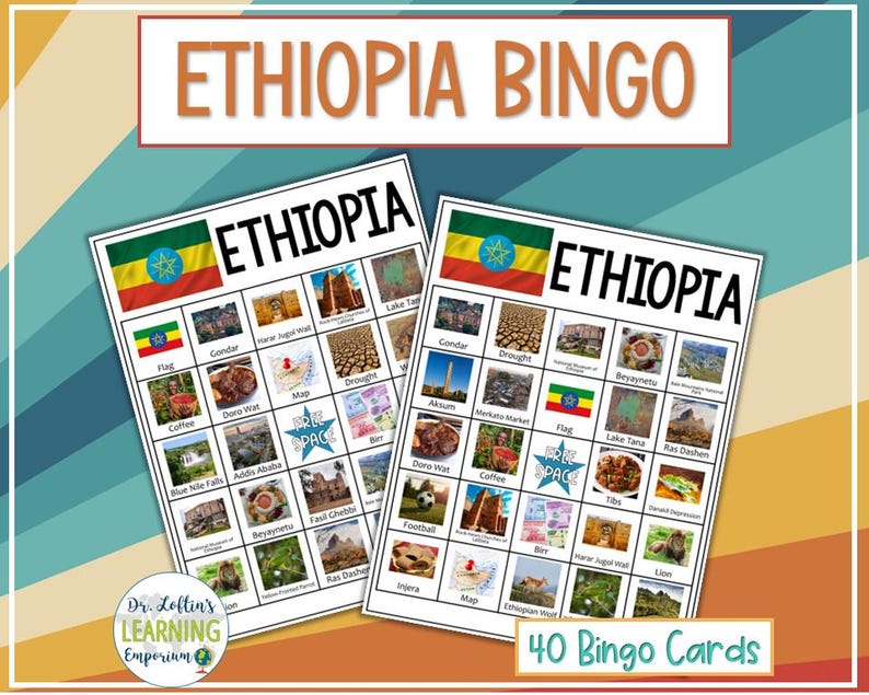 Ethiopia Bingo Game - Printable & Digital - 40 Bingo Cards - Images and ...