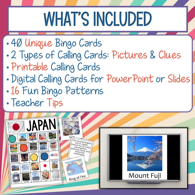 Japan Bingo Game - Printable & Digital - 40 Bingo Cards - Images and ...