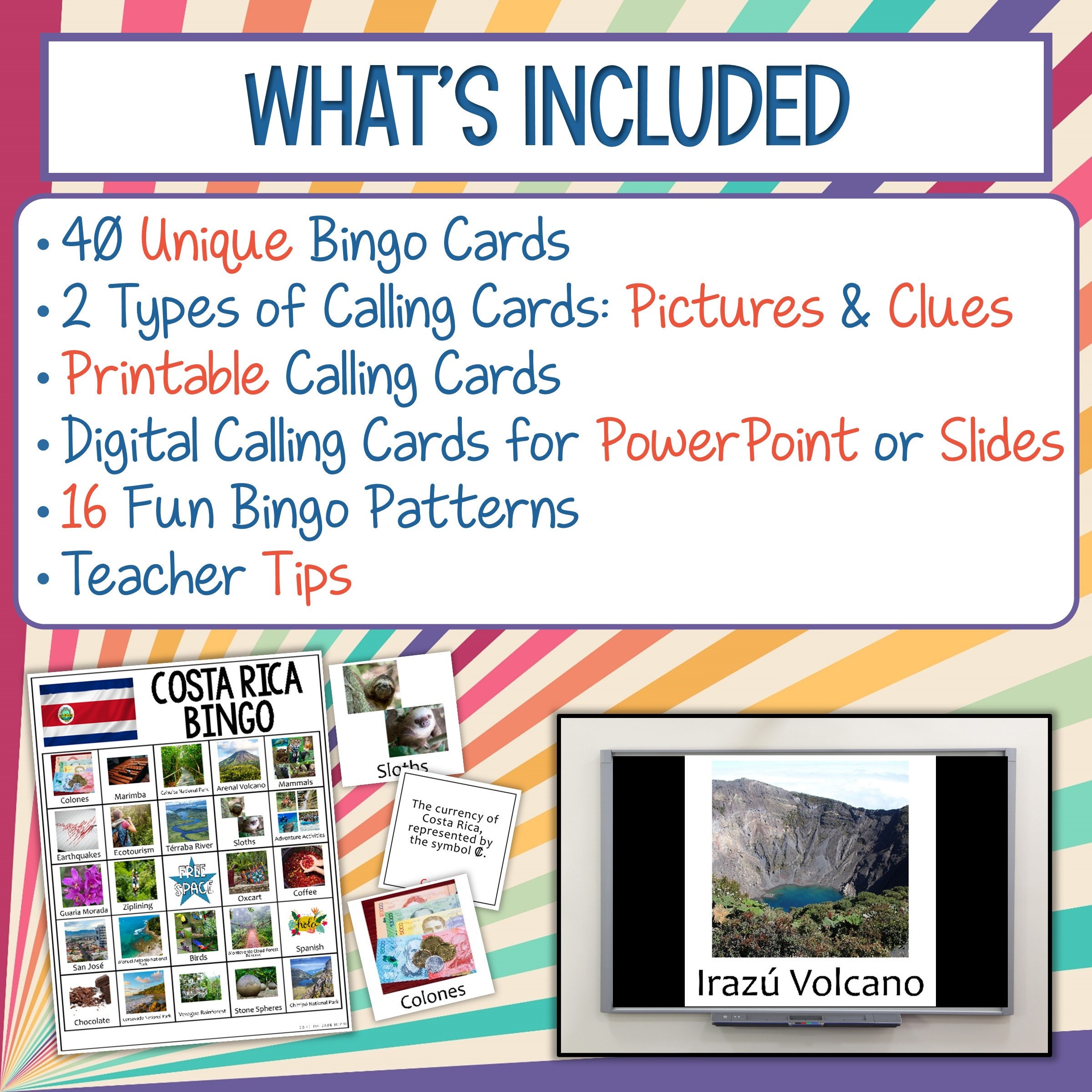 Costa Rica Bingo Game - Printable & Digital - 40 Bingo Cards - Images ...