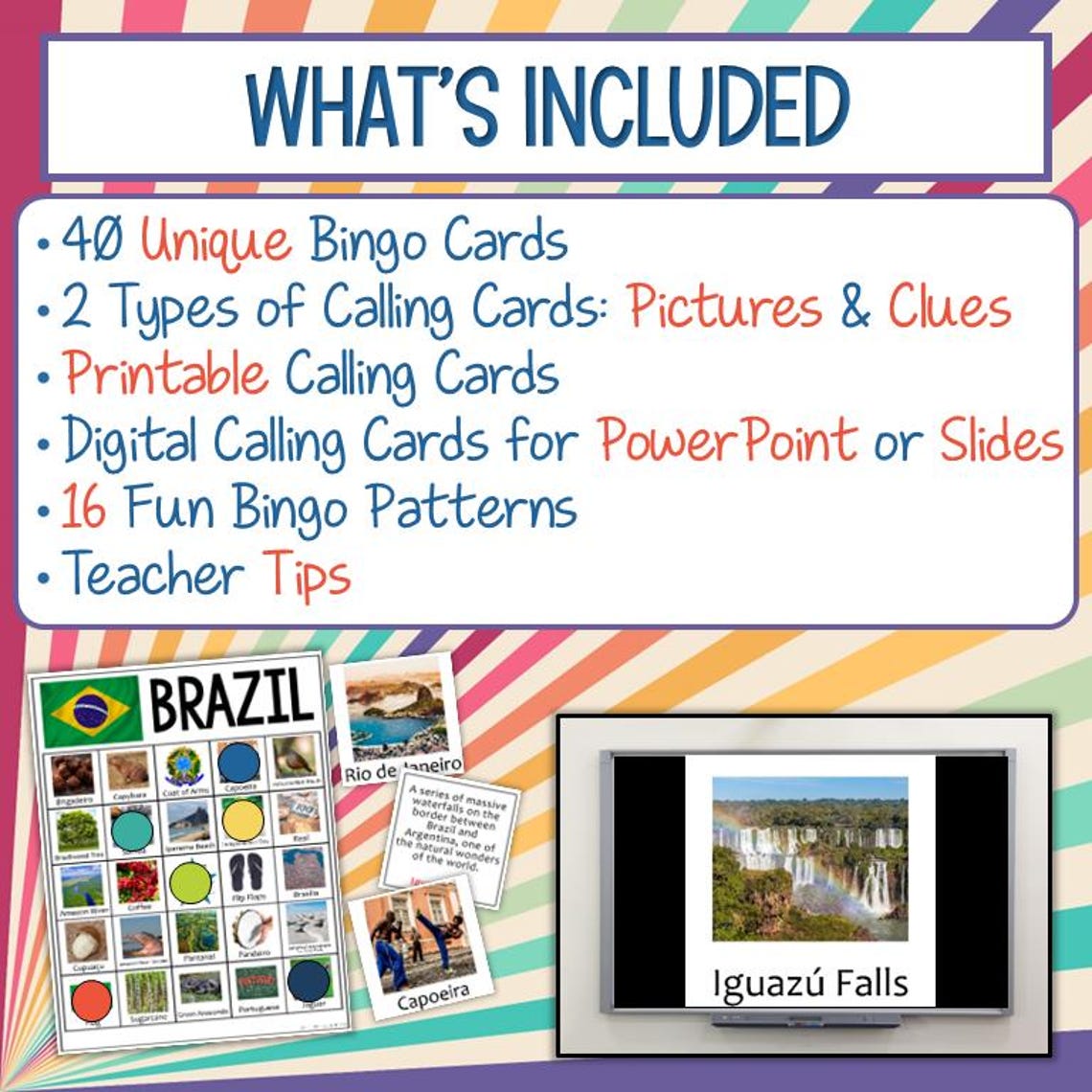 Brazil Bingo Game - Printable & Digital - 40 Bingo Cards - Images and ...