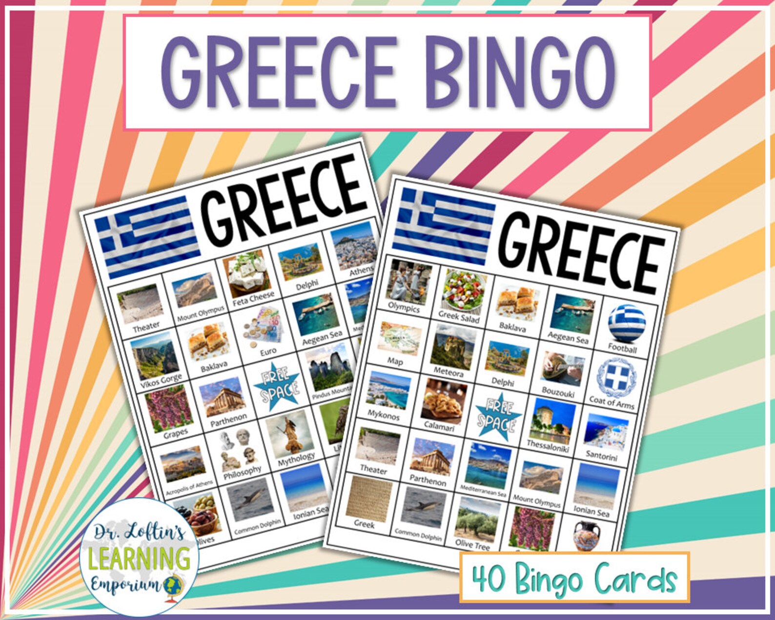 Greece Bingo Game - Printable & Digital - 40 Bingo Cards - Images and ...
