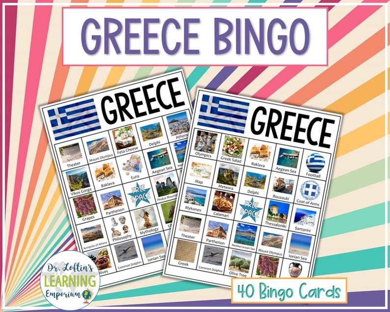 Greece Bingo Game - Printable & Digital - 40 Bingo Cards - Images and ...