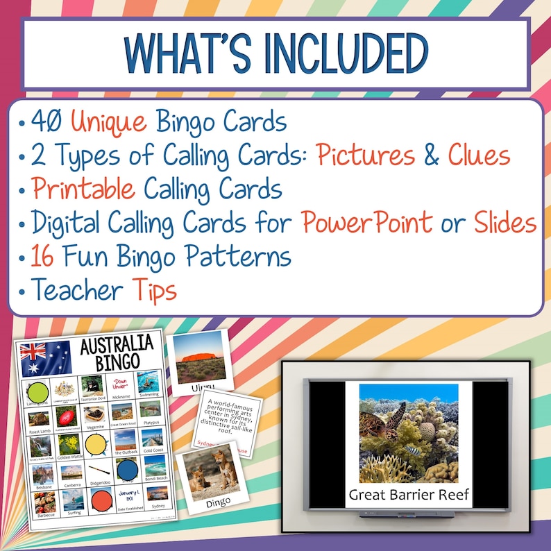 Australia Bingo Game - Printable & Digital - 40 Bingo Cards - Images ...