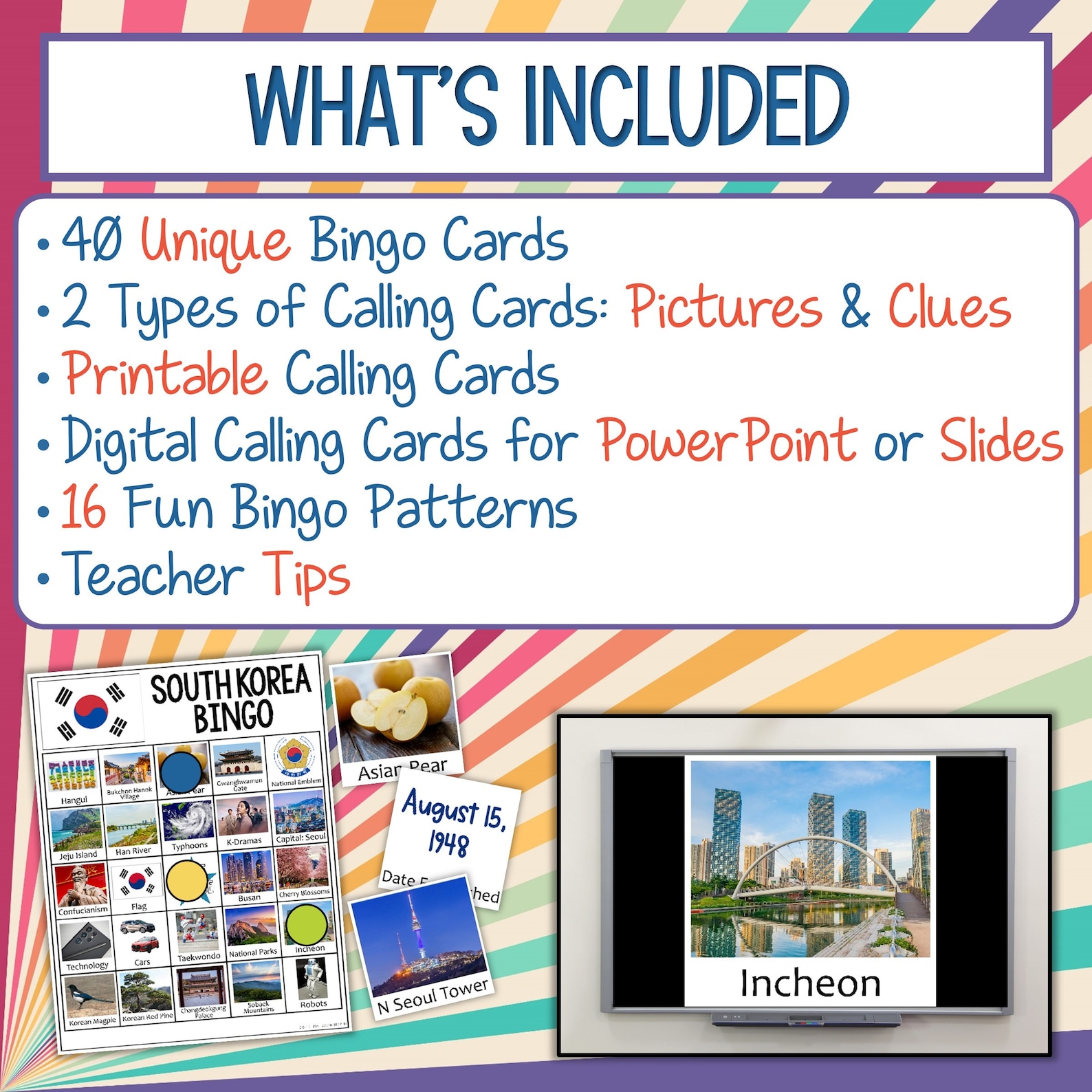 South Korea Bingo Game - Printable & Digital - 40 Bingo Cards - Images ...