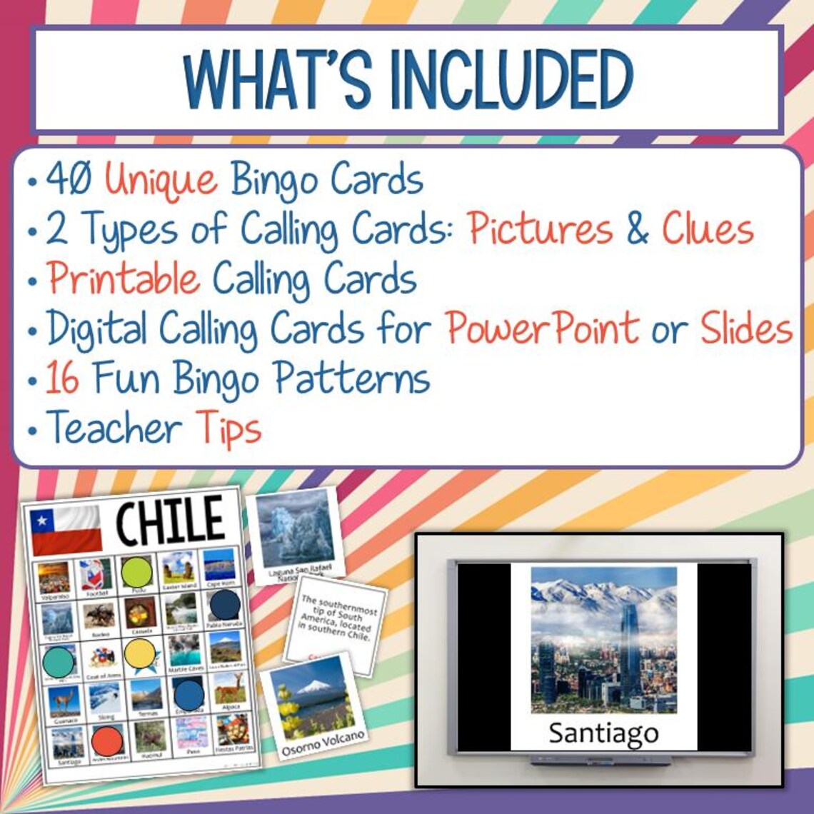 Chile Bingo Game - Printable & Digital - 40 Bingo Cards - Images and ...