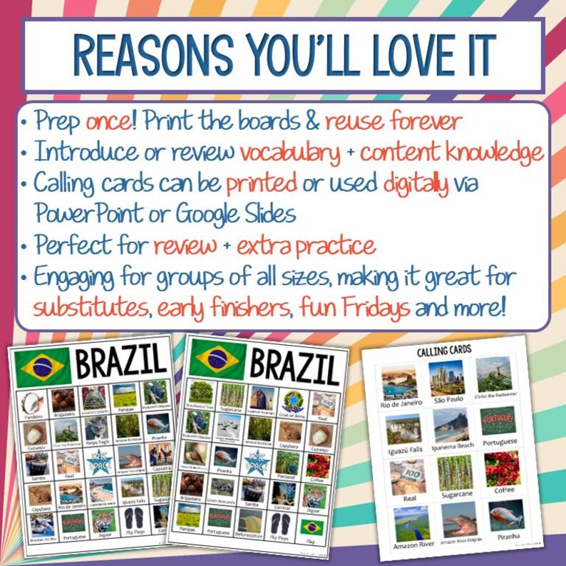 Brazil Bingo Game - Printable & Digital - 40 Bingo Cards - Images and ...