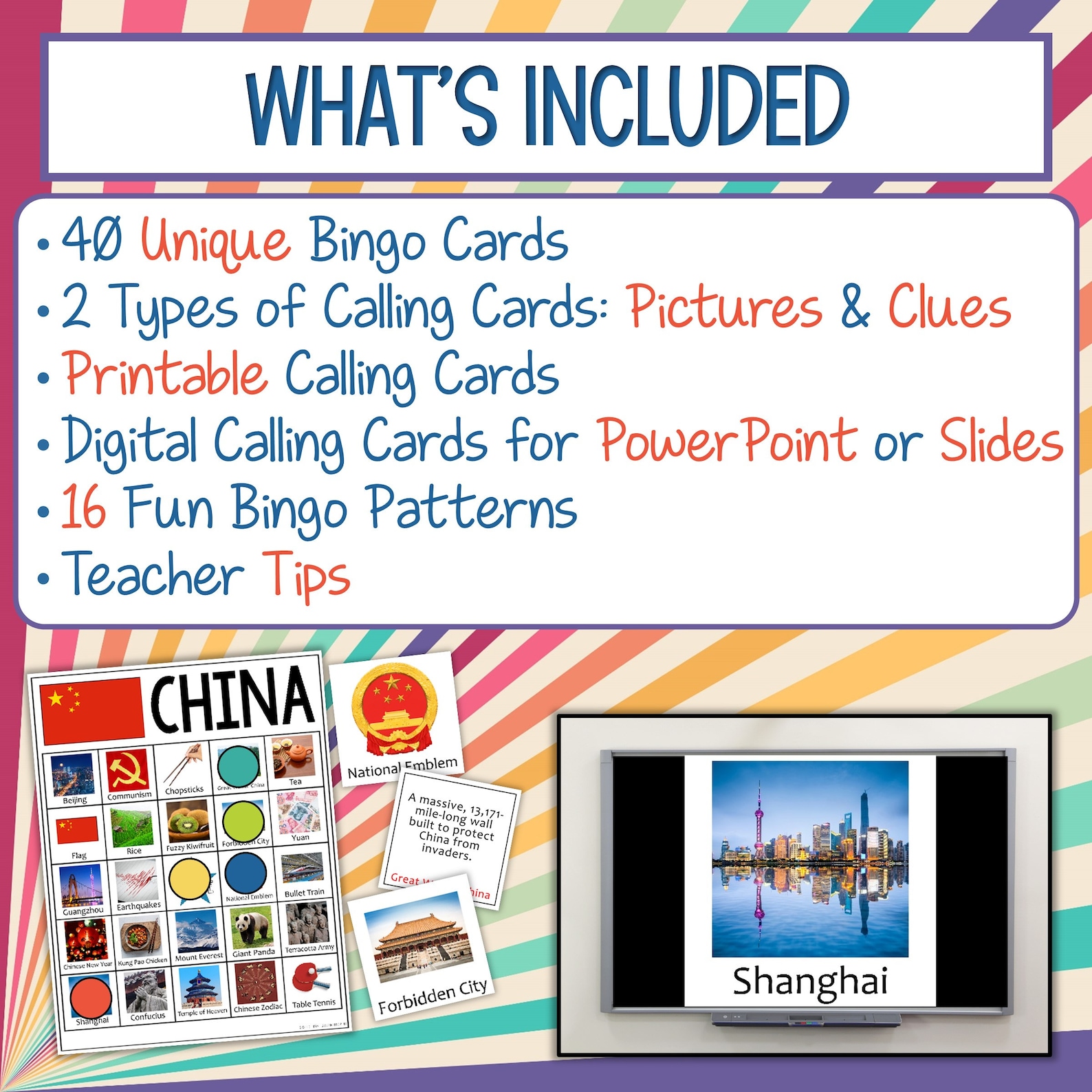China Bingo Game - Printable & Digital - 40 Bingo Cards - Images and ...