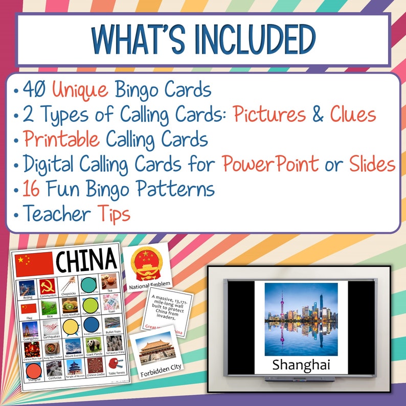 China Bingo Game - Printable & Digital - 40 Bingo Cards - Images and ...