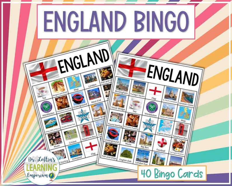 England Bingo Game - Printable & Digital - 40 Bingo Cards - Images and ...