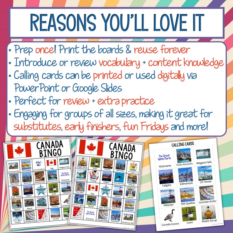 Canada Bingo Game - Printable & Digital - 40 Bingo Cards - Images and ...