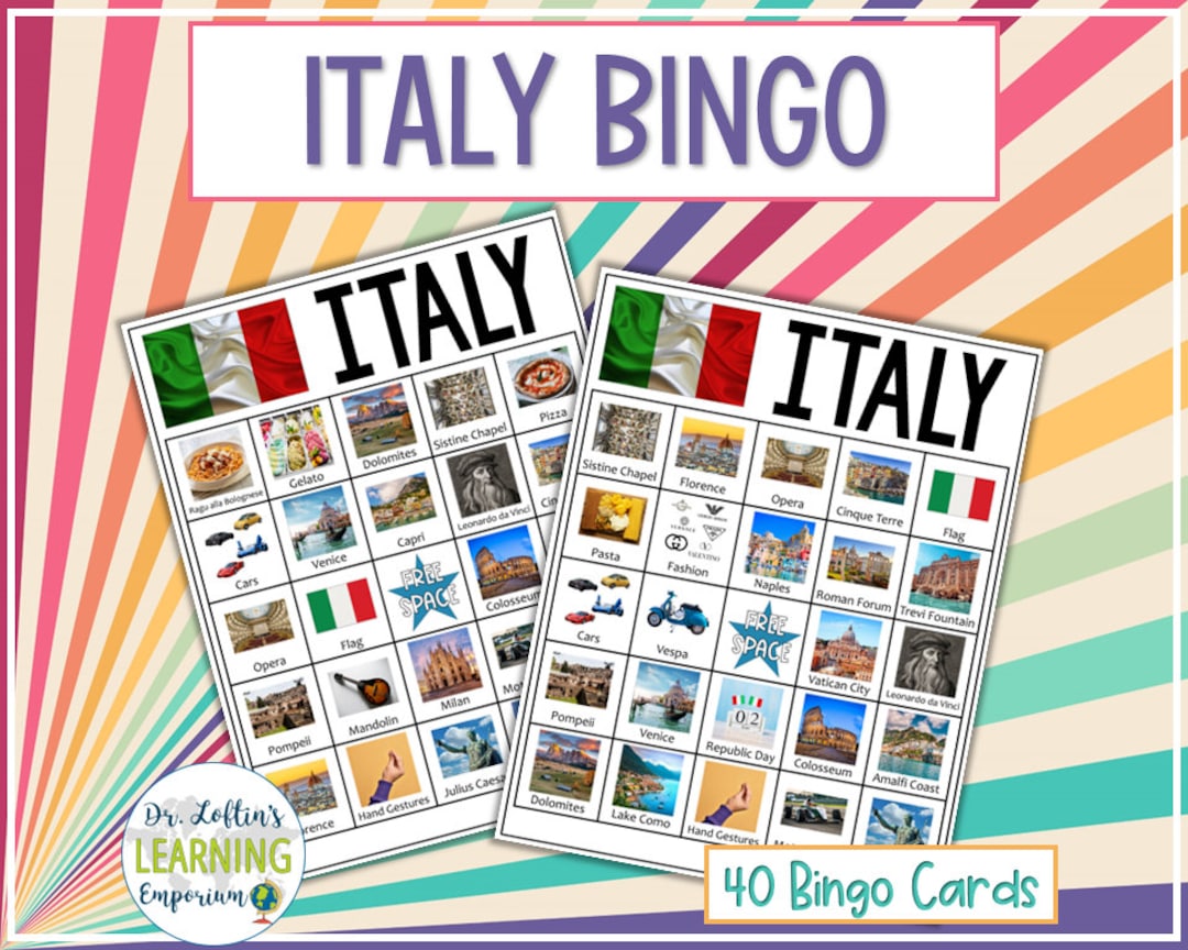 Italy Bingo Game - Printable & Digital - 40 Bingo Cards - Images and ...