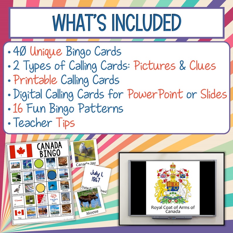 Canada Bingo Game - Printable & Digital - 40 Bingo Cards - Images and ...