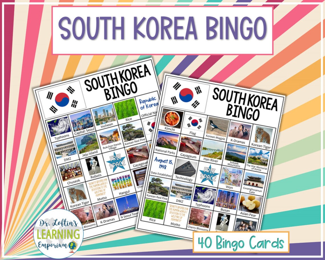 South Korea Bingo Game - Printable & Digital - 40 Bingo Cards - Images ...