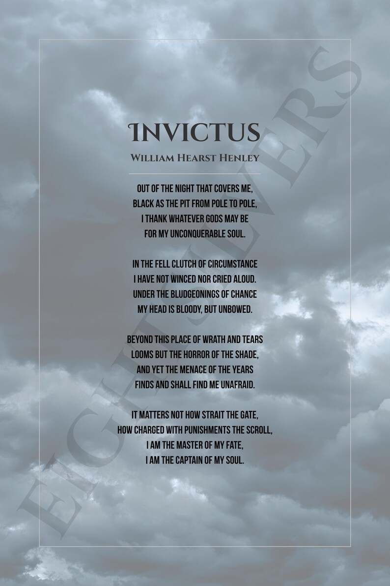 Invictus - Printable Poetry Poster - William Ernest Henley ...