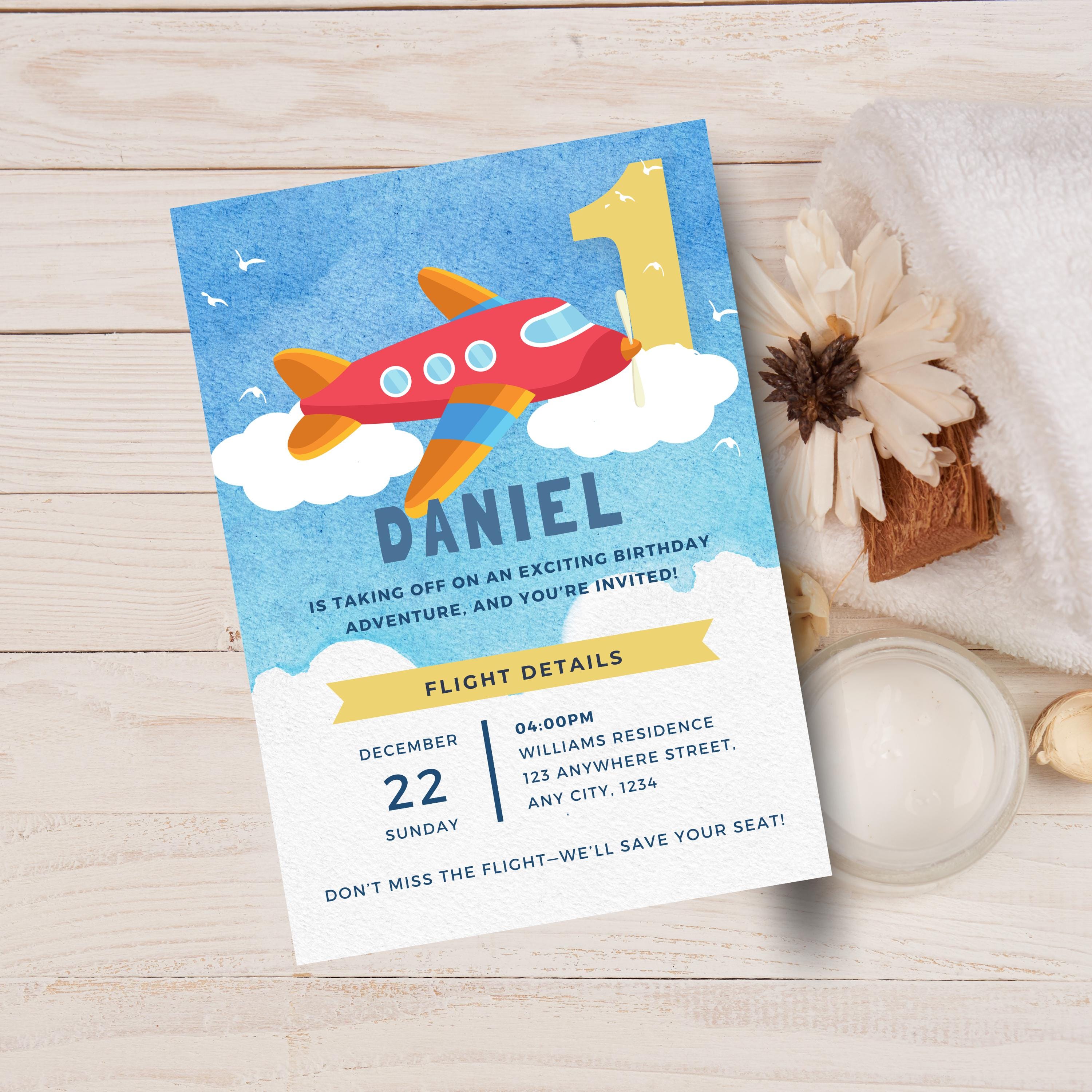 Airplane Birthday Invitation Template: Editable Kids Party Invite ...