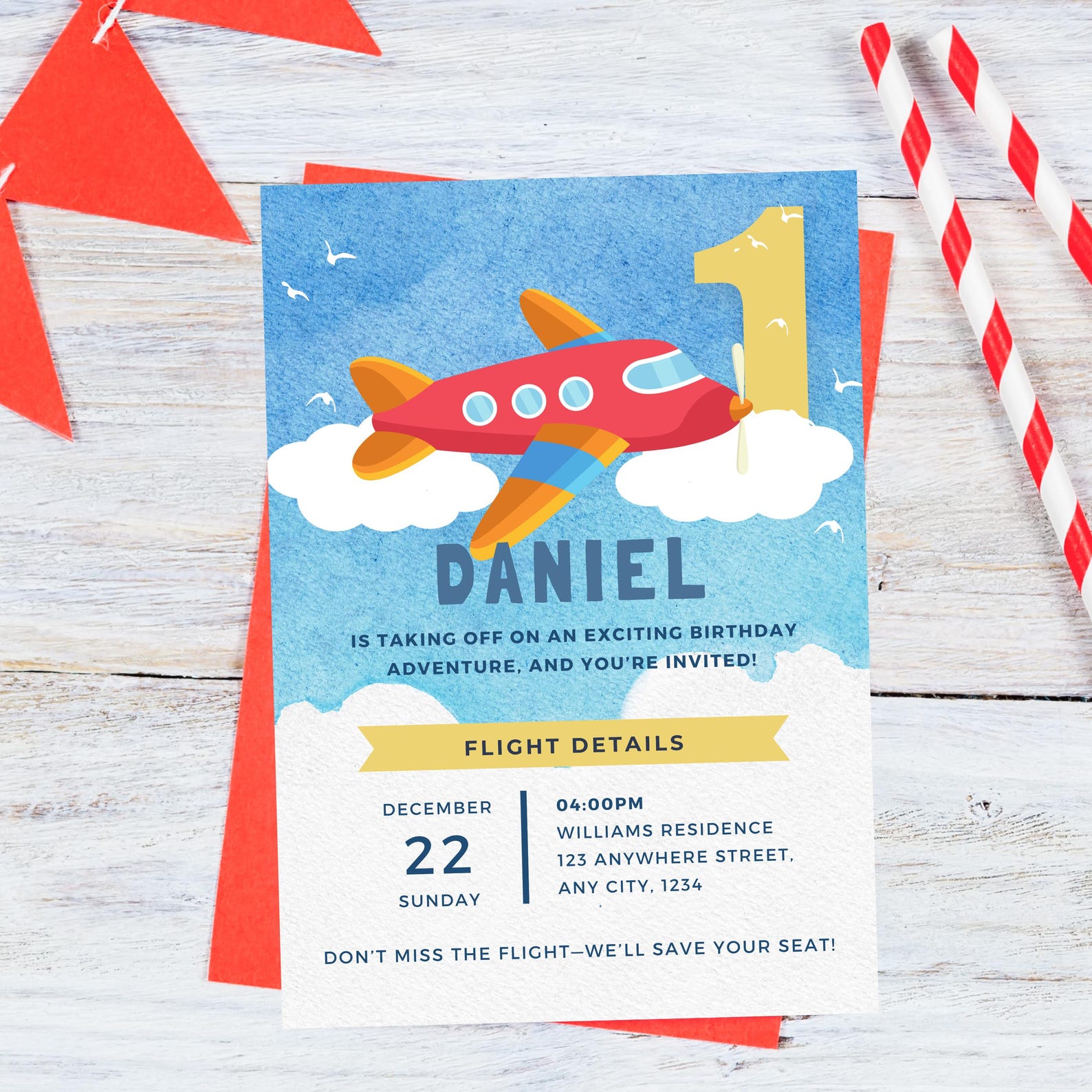 Airplane Birthday Invitation Template: Editable Kids Party Invite ...