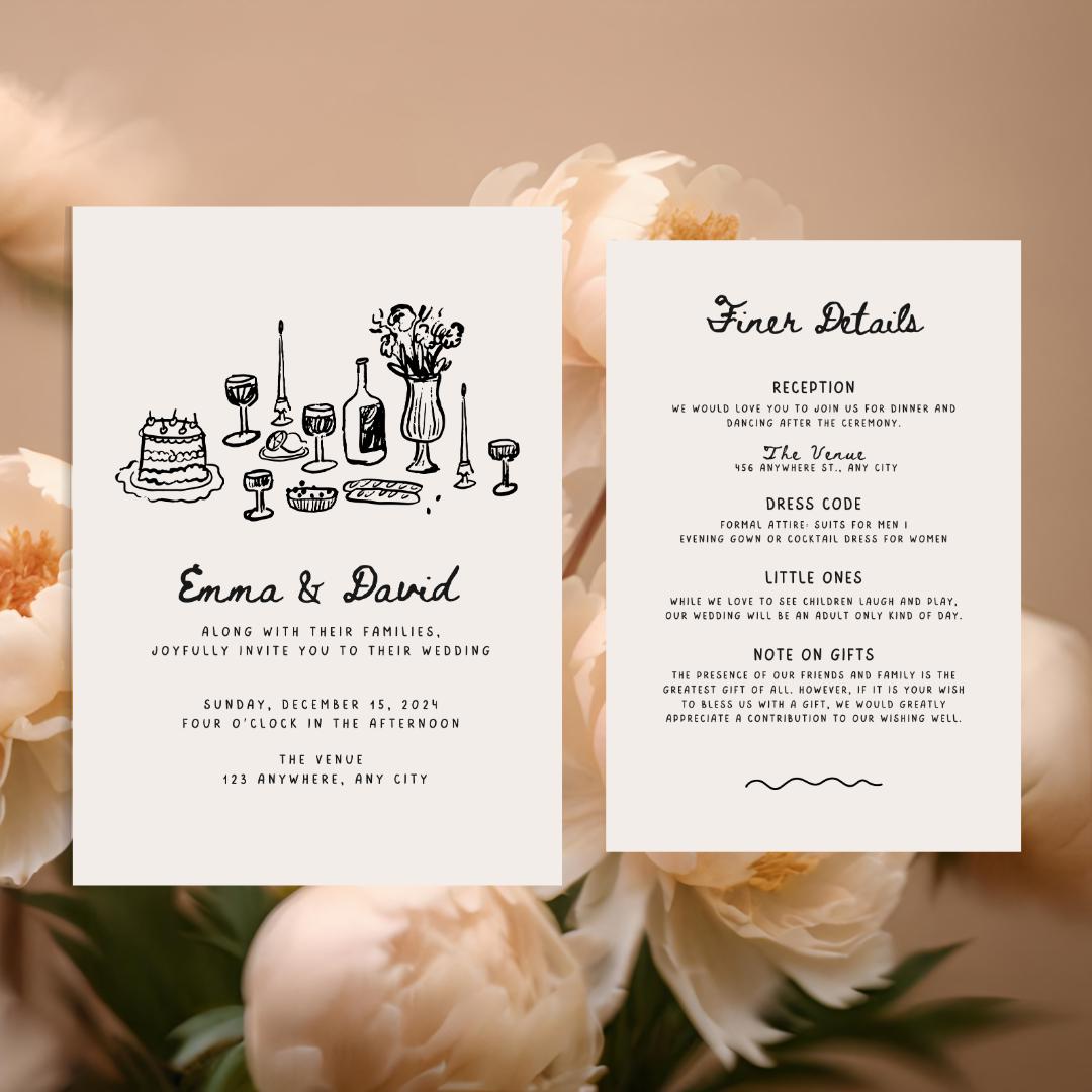 Hand Drawn Wedding Invitation Template | Whimsical Scribble ...