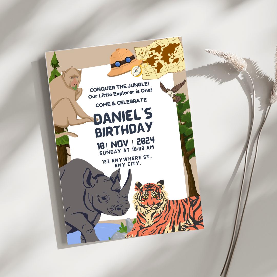 Safari Birthday Invitation Canva Template | Little Explorer Quest Theme ...
