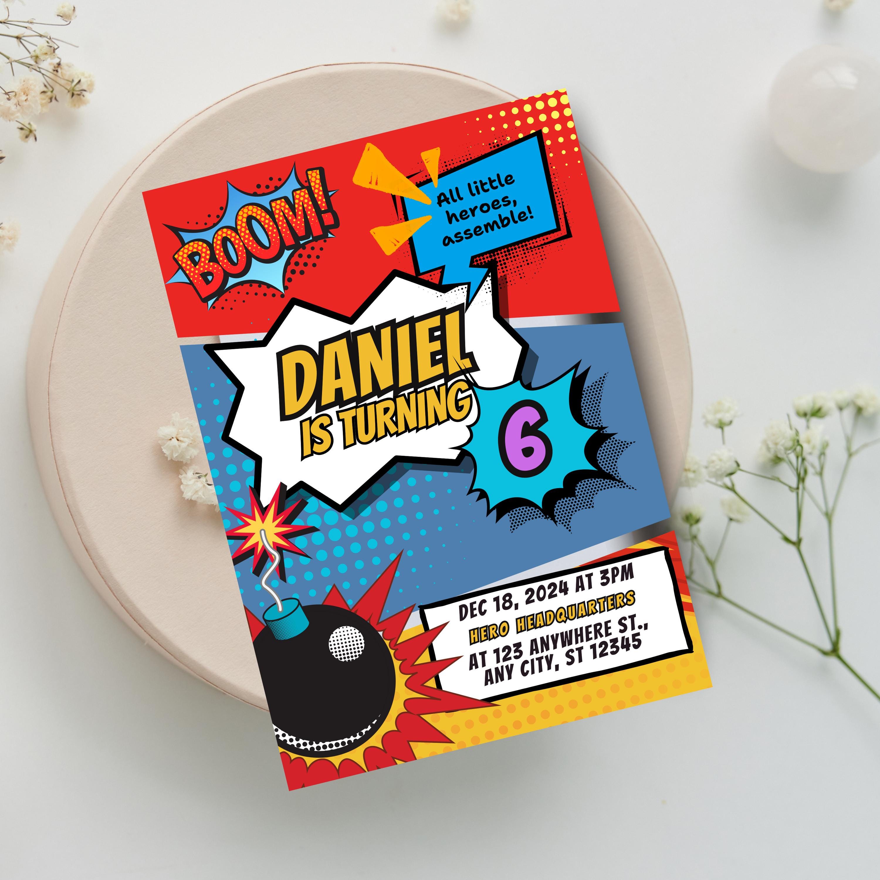 Comic Book Style Superhero Birthday Invitation, Editable Digital Party ...