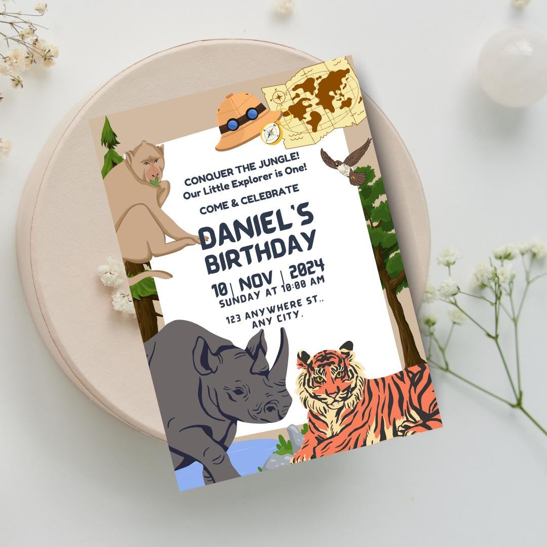 Safari Birthday Invitation Canva Template | Little Explorer Quest Theme ...