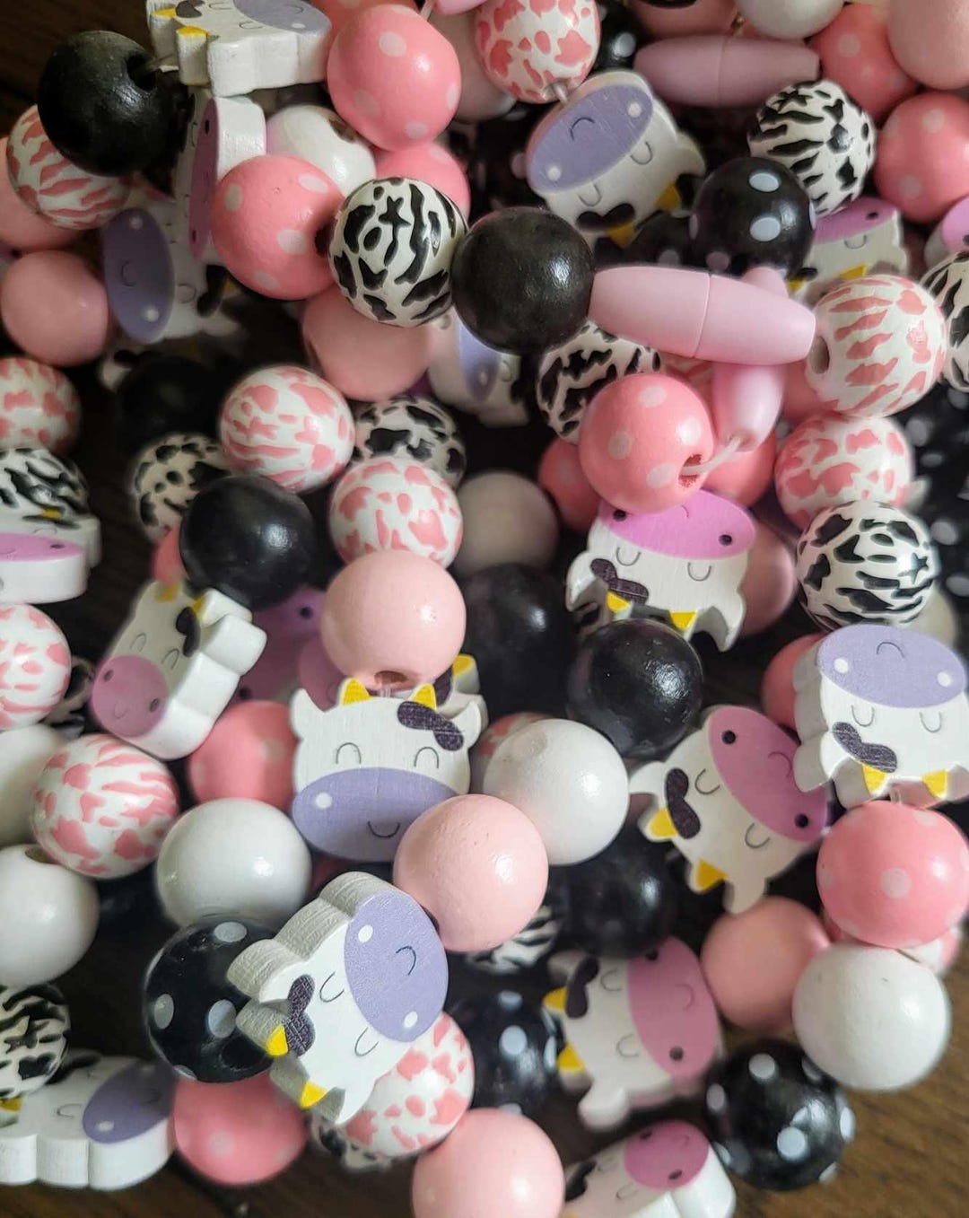 Wooden Cow Bead Necklace - Etsy