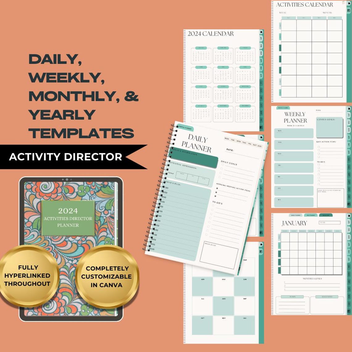 Nursing Home Activity Director Digital Planner, Daily Calendar for Long ...