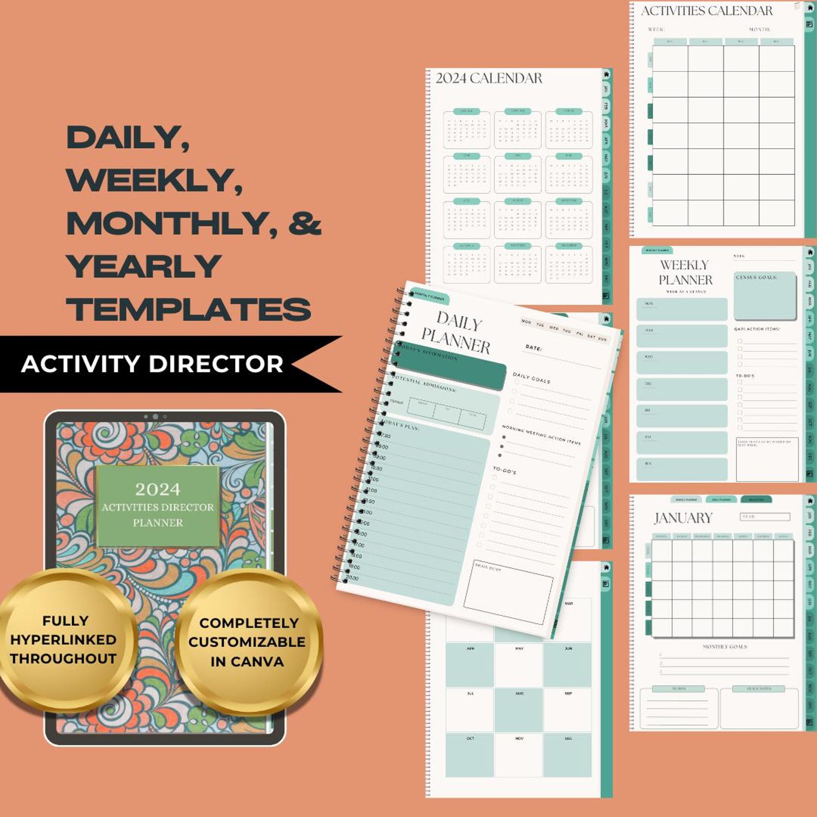 Nursing Home Activity Director Digital Planner, Daily Calendar for Long ...