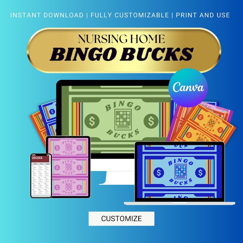 Printable Bingo Bucks | Nursing Home Activities (canva Template) - Etsy