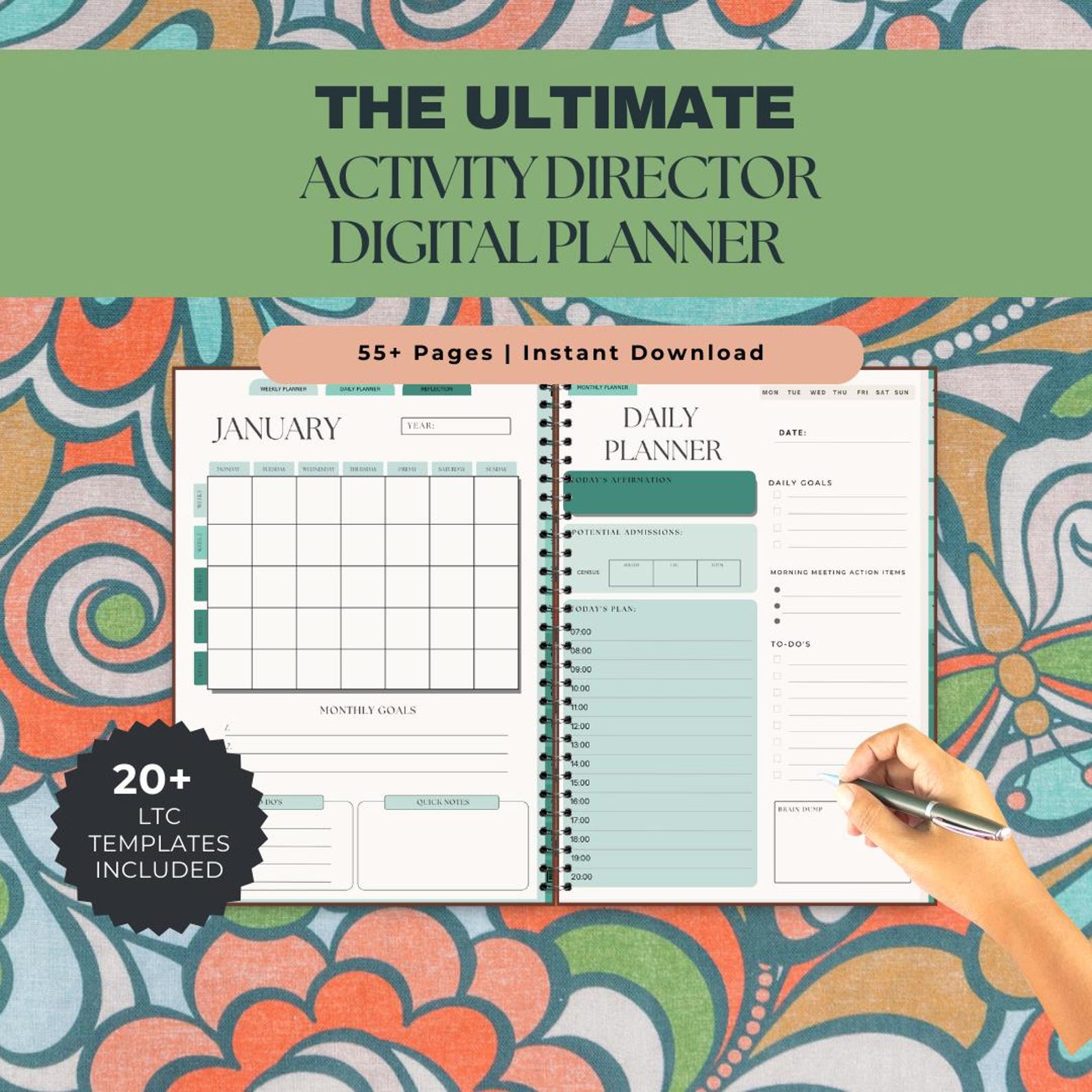 Nursing Home Activity Director Digital Planner, Daily Calendar for Long ...