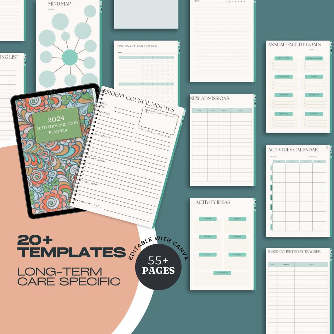 Nursing Home Activity Director Digital Planner, Daily Calendar for Long ...