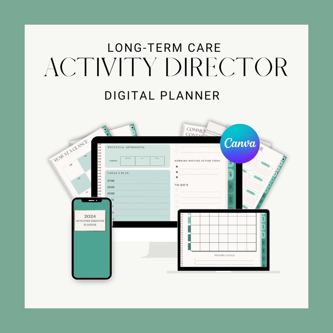 Nursing Home Activity Director Digital Planner, Daily Calendar for Long ...