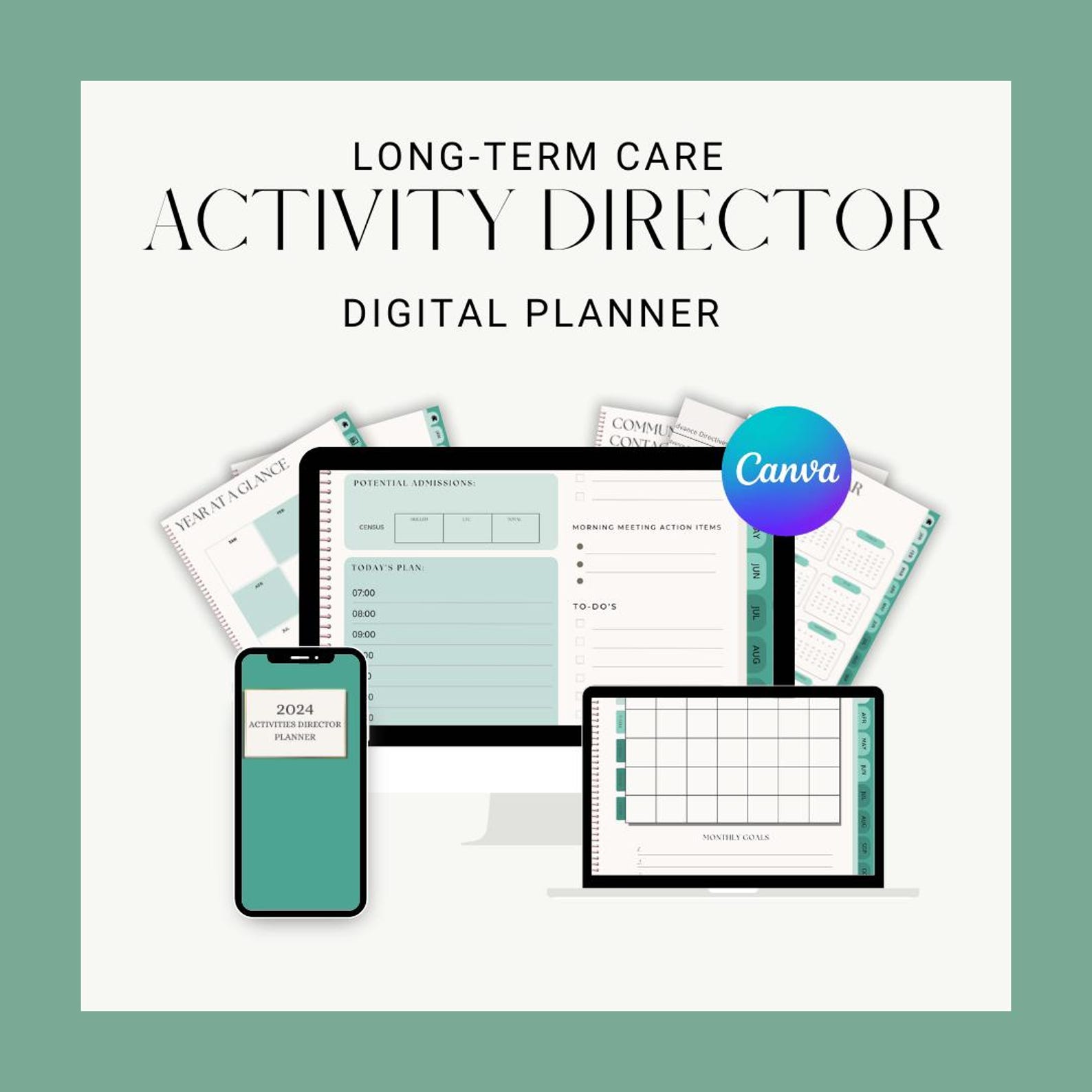 Nursing Home Activity Director Digital Planner, Daily Calendar for Long ...