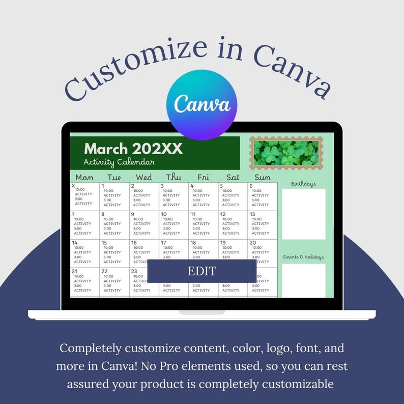 Senior Activities Calendar Template | Nursing Home & Assisted Living ...