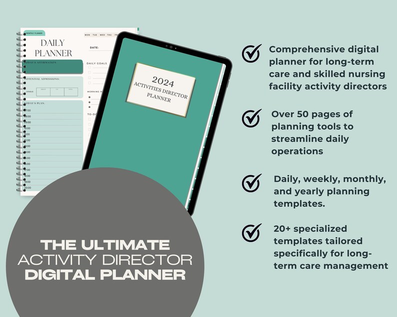 Nursing Home Activity Director Digital Planner, Daily Calendar for Long ...