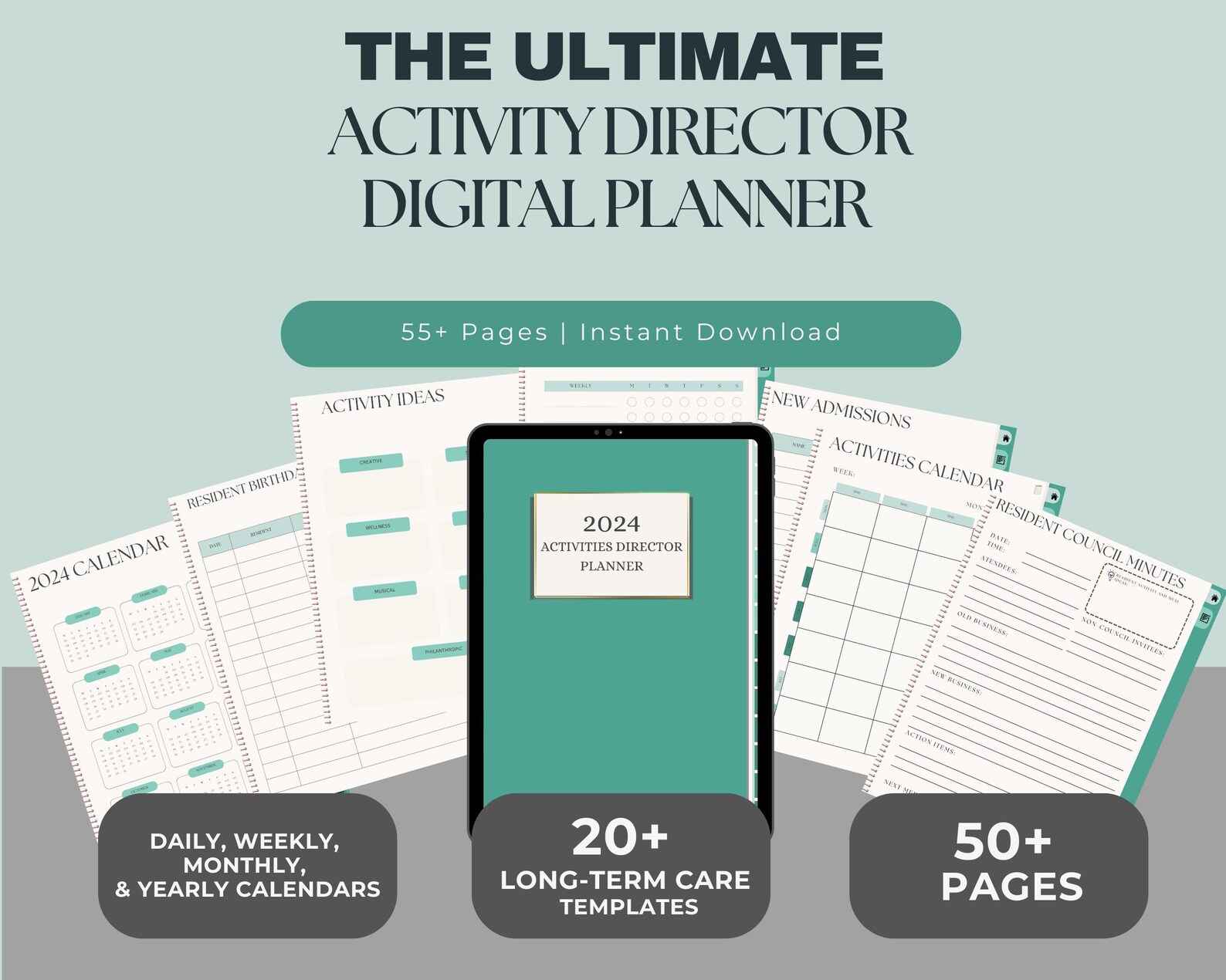 Nursing Home Activity Director Digital Planner, Daily Calendar for Long ...