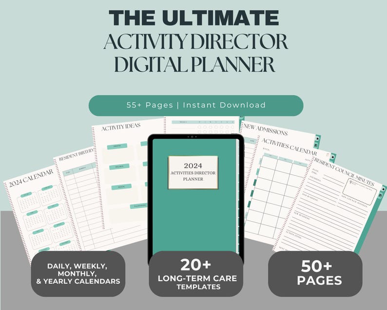Nursing Home Activity Director Digital Planner, Daily Calendar for Long ...