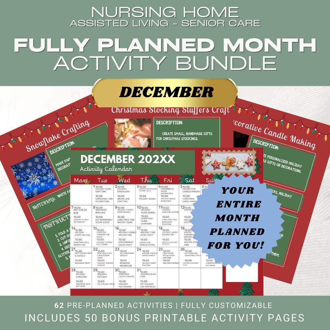 Christmas Activity Calendar for Seniors, December Activities Plans for ...
