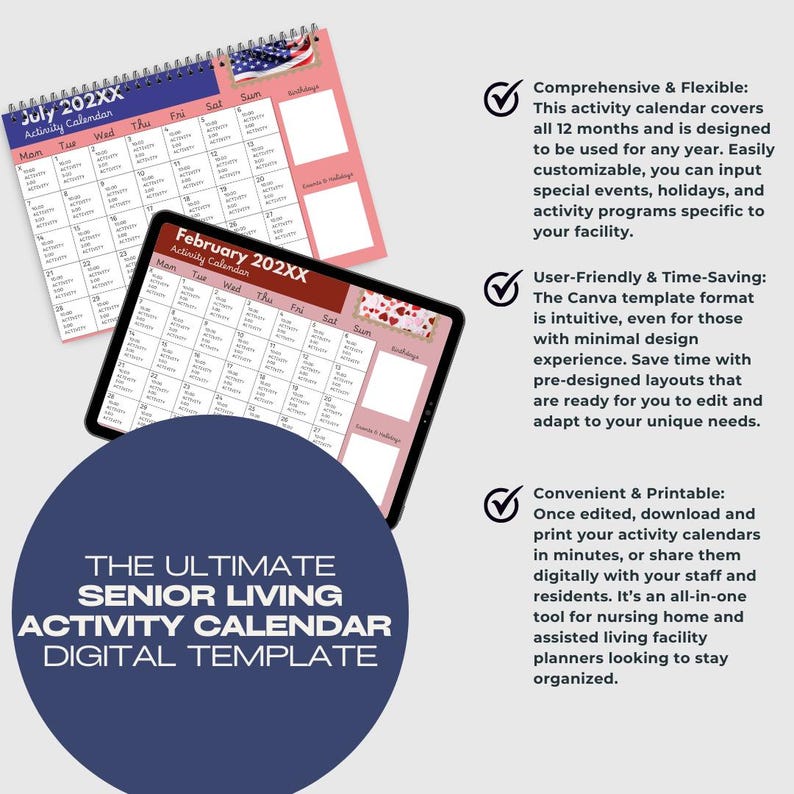 Senior Activities Calendar Template | Nursing Home & Assisted Living ...